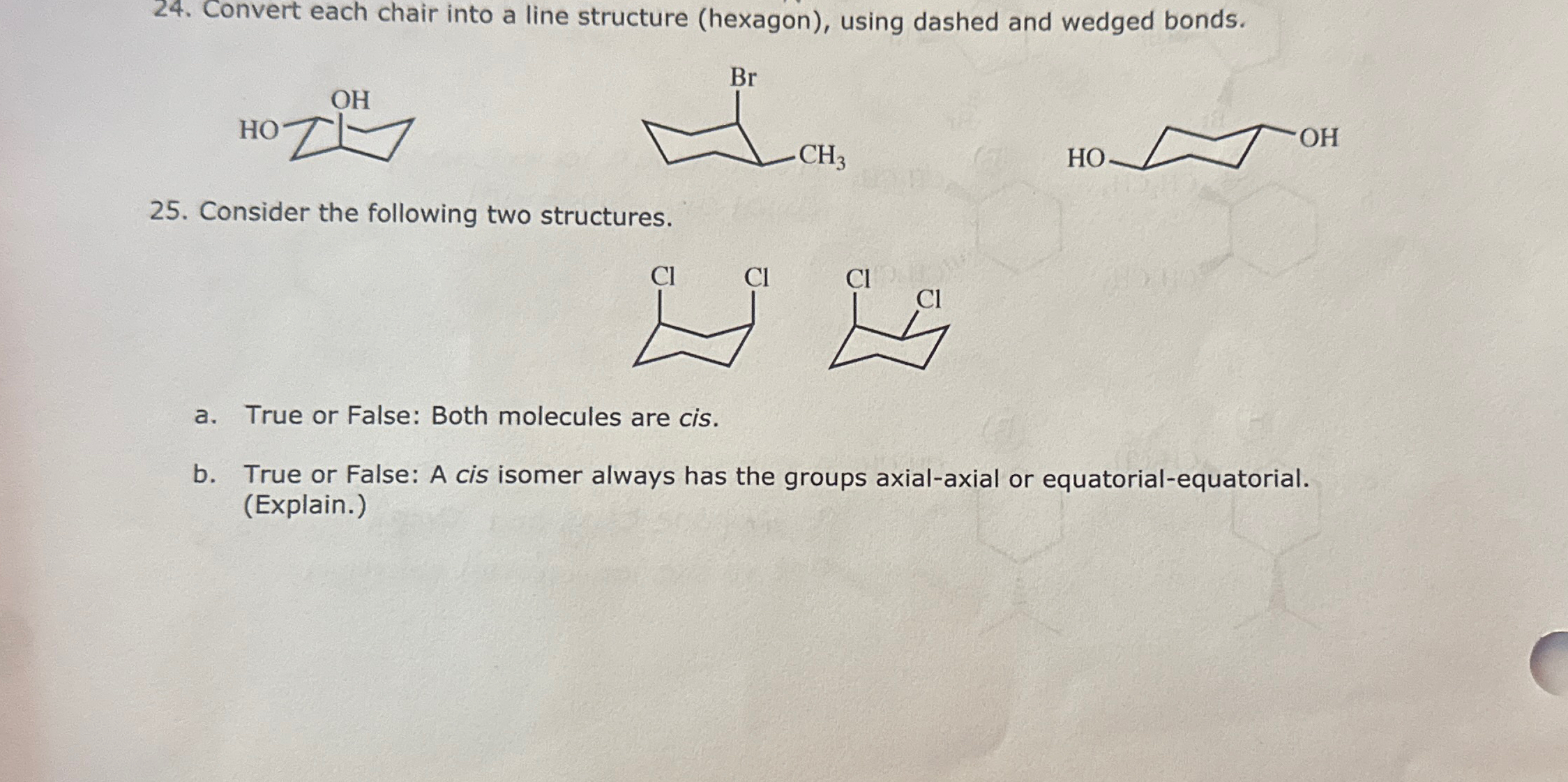 Solved Convert each chair into a line structure (hexagon), | Chegg.com
