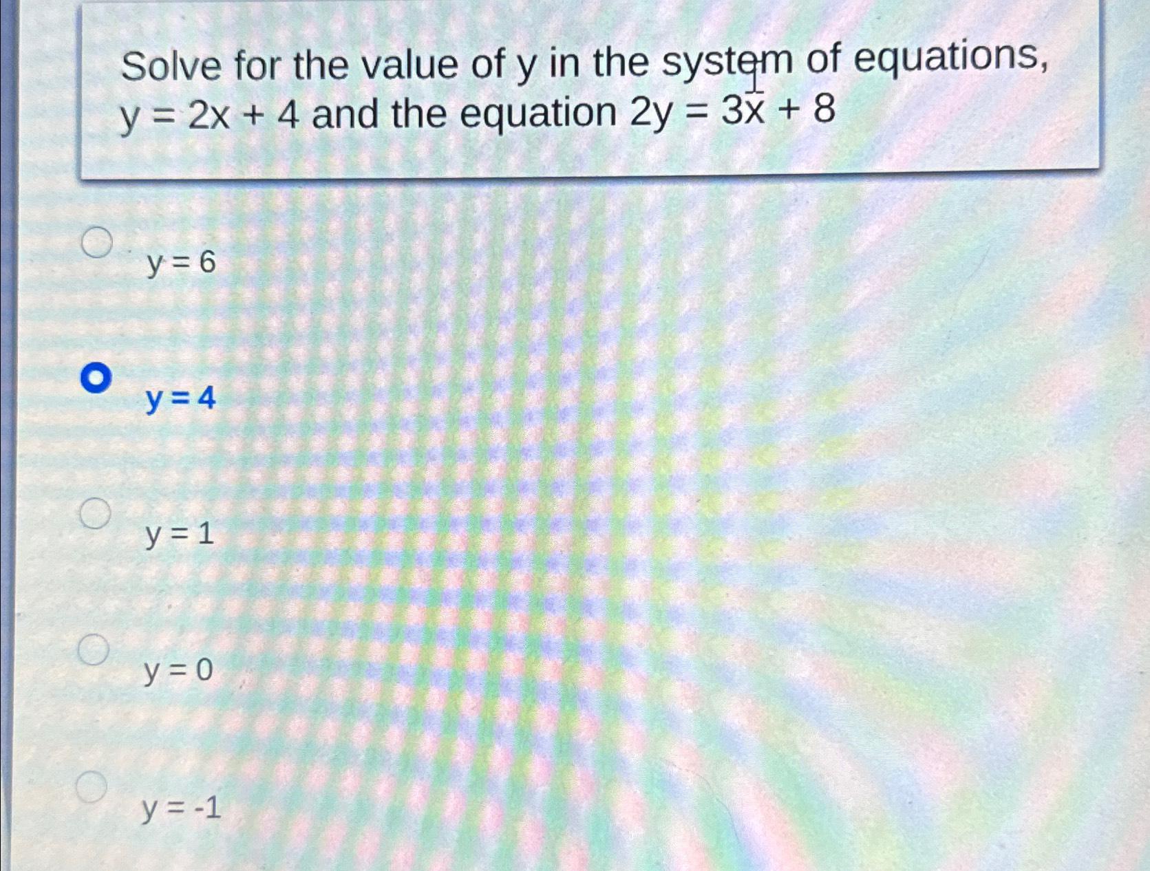Solved Solve for the value of y ﻿in the system of equations, | Chegg.com