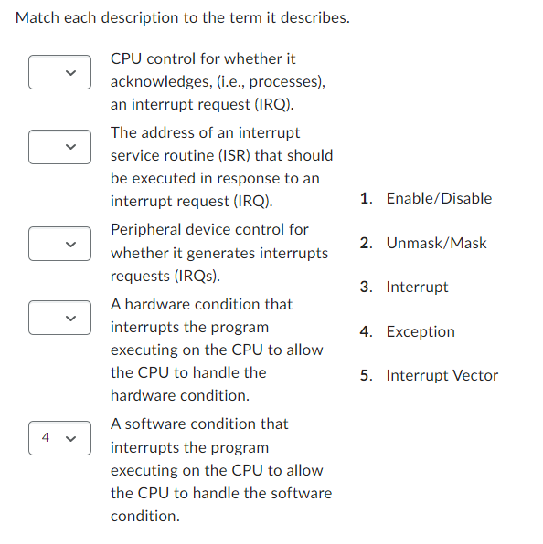 Match each description to the term it describes.CPU | Chegg.com