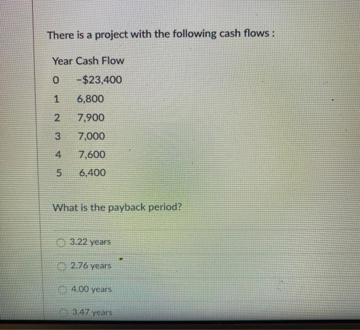 Solved There is a project with the following cash flows : | Chegg.com