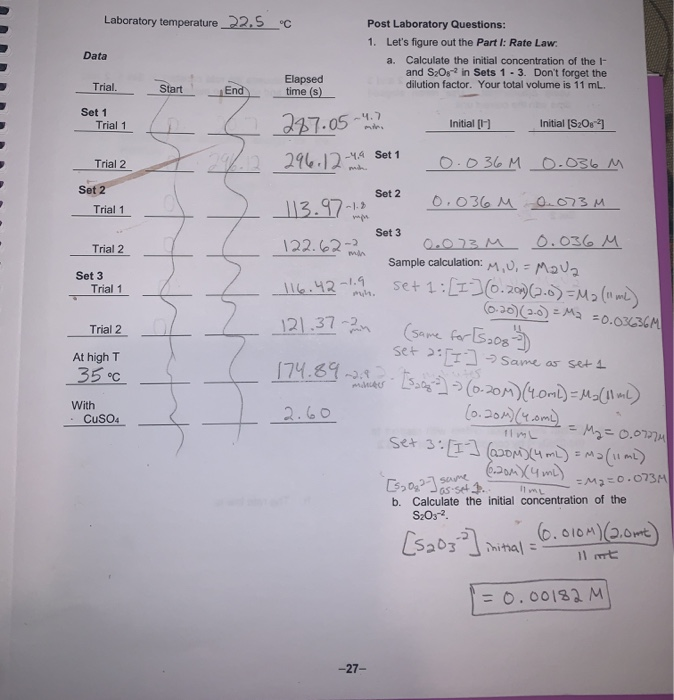 Laboratory temperature 22.5 °C Data Post Laboratory | Chegg.com