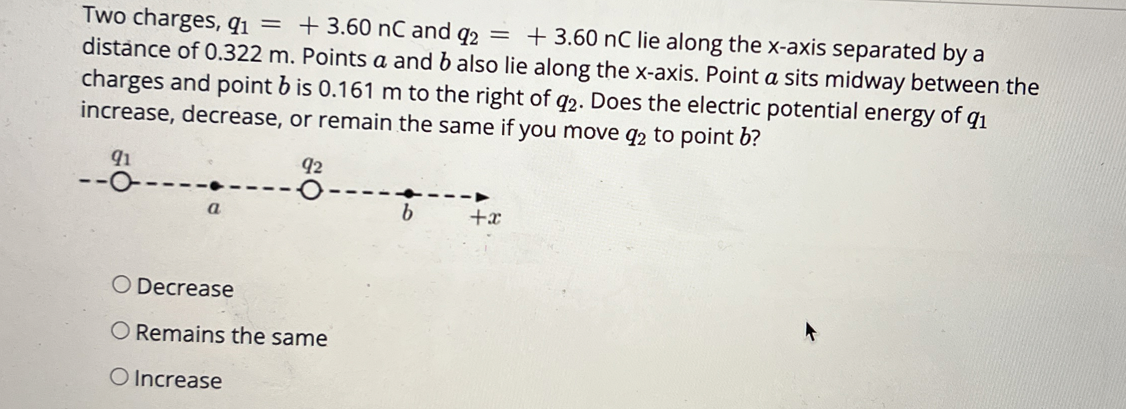 Solved Two charges, q1=+2.95nC ﻿and q2=-2.33nC ﻿lie along | Chegg.com