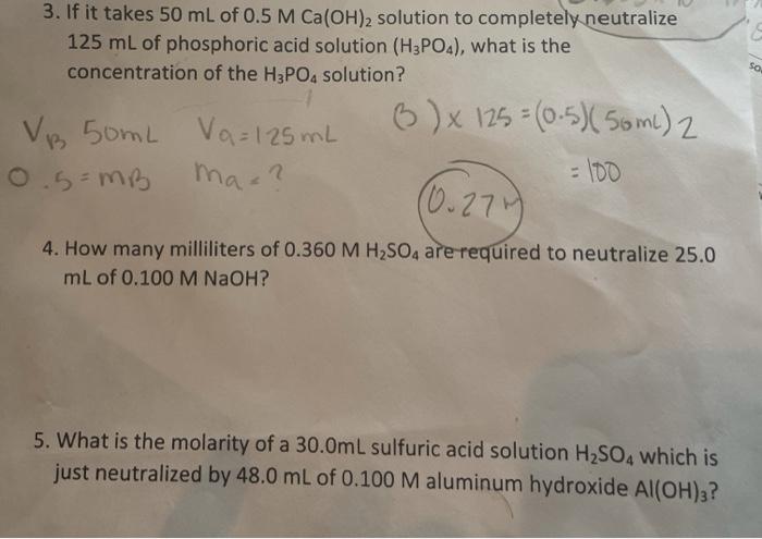 Solved 3. If it takes 50 mL of 0.5 M Ca(OH)2 solution to | Chegg.com