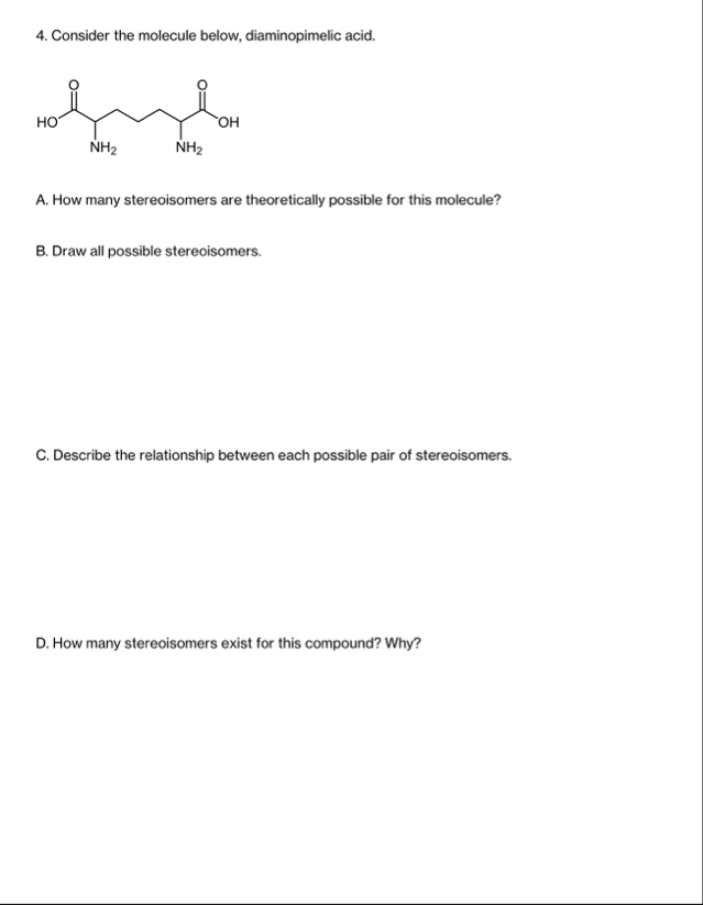 Solved Consider the molecule below, diaminopimelic acid.A. | Chegg.com