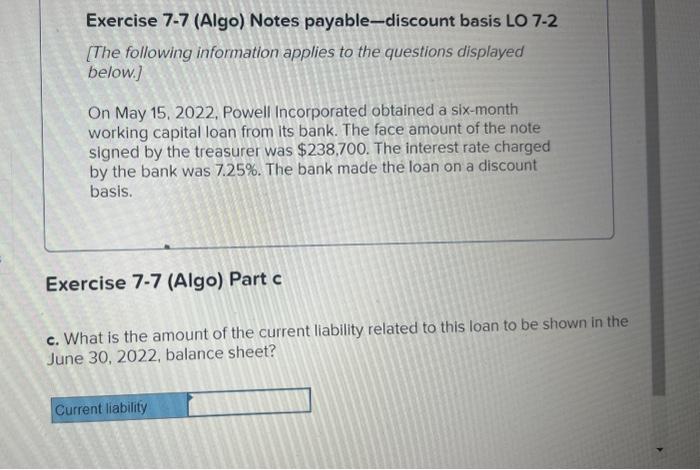 Solved Required information Exercise 7-7 (Algo) Notes | Chegg.com