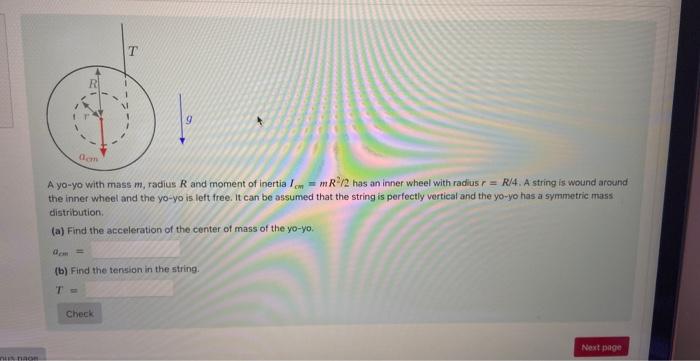 Solved A yo-yo with mass m, radius R and moment of inertia | Chegg.com