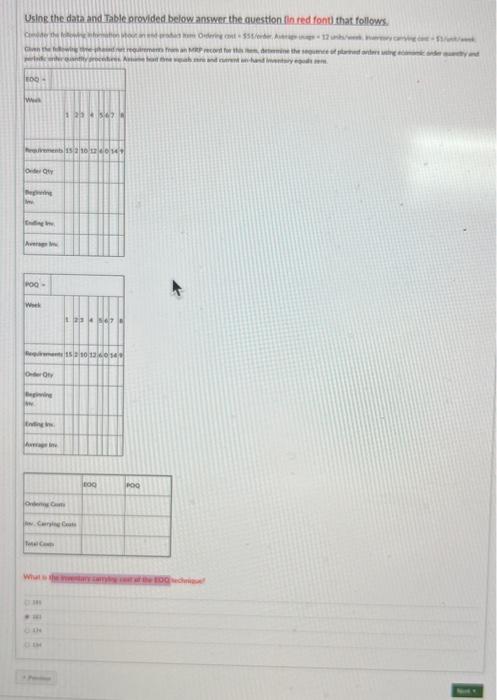 Using the data and Table provided below answer the | Chegg.com