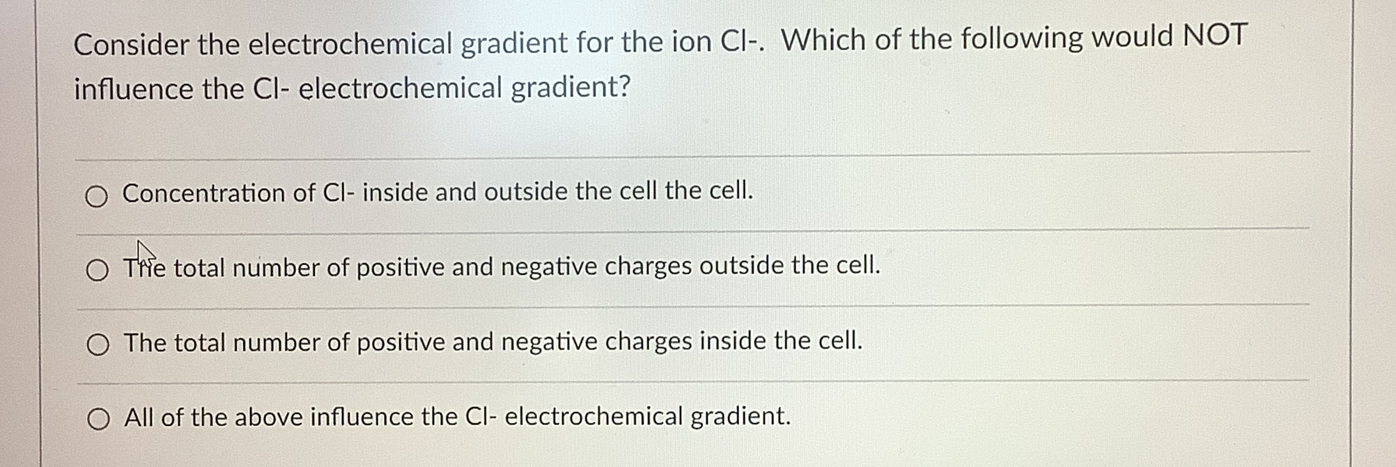 Solved Consider the electrochemical gradient for the ion | Chegg.com