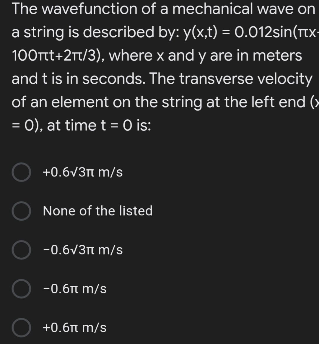Solved The wavefunction of a mechanical wave on a string is | Chegg.com