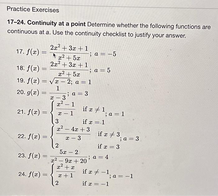 17 24 Continuity At A Point Determine Whether The