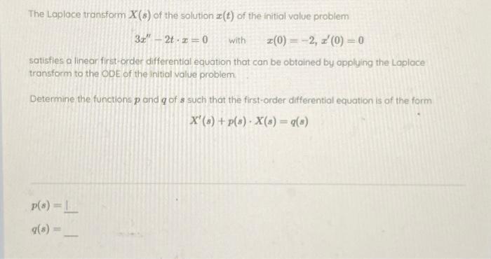 Solved The Laplace transform X(s) of the solution x(t) of | Chegg.com