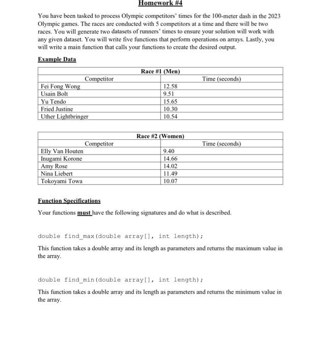 Solved You have been tasked to process Olympic competitors' | Chegg.com