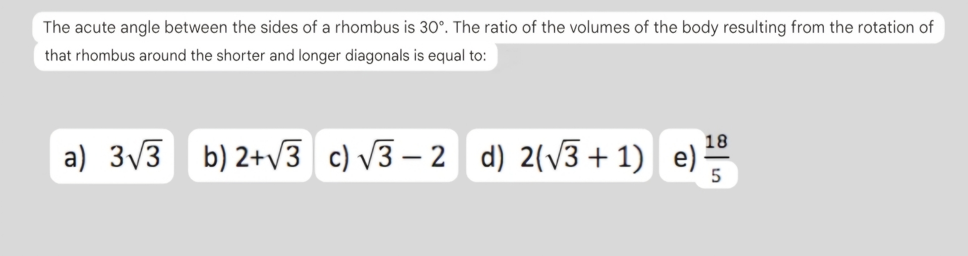 The acute angle between the sides of a rhombus is | Chegg.com