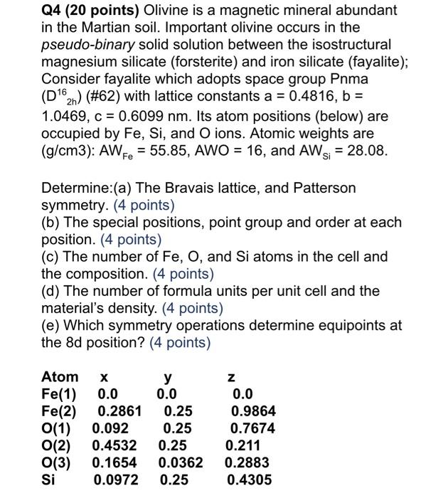Solved in the Martian soil. Important olivine occurs in the | Chegg.com