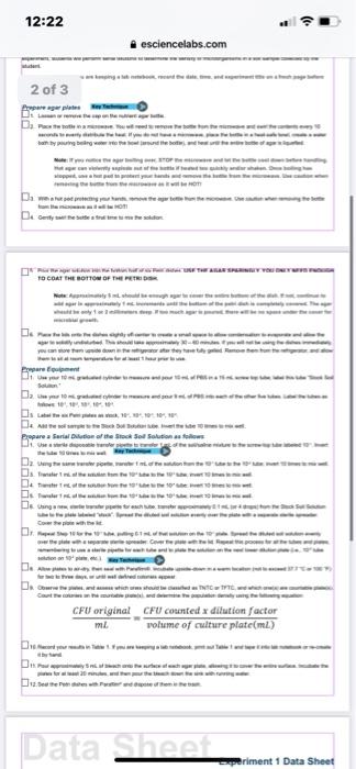 Table 1: Experiment 1 Growth Results Plate Stock 101 | Chegg.com