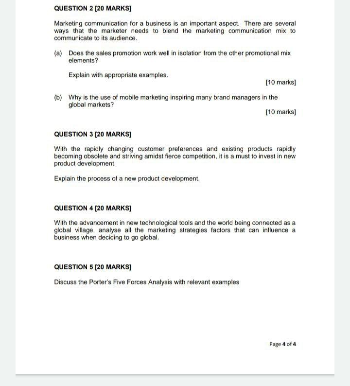 Solved QUESTION 2 [20 MARKS] Marketing communication for a | Chegg.com