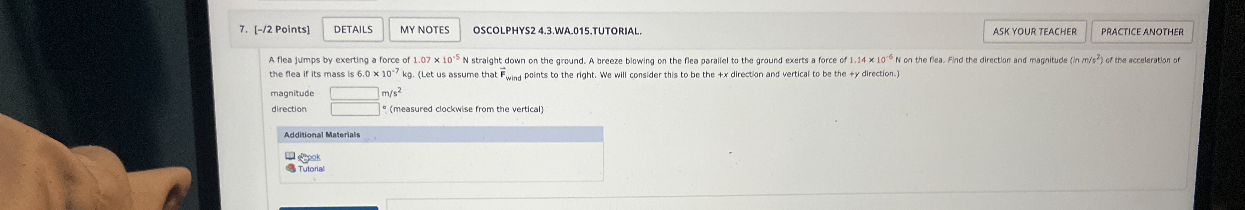 Solved [-/2 ﻿Points] ﻿OSCOLPHYS2 4.3.WA.015.TUTORIAL. the | Chegg.com