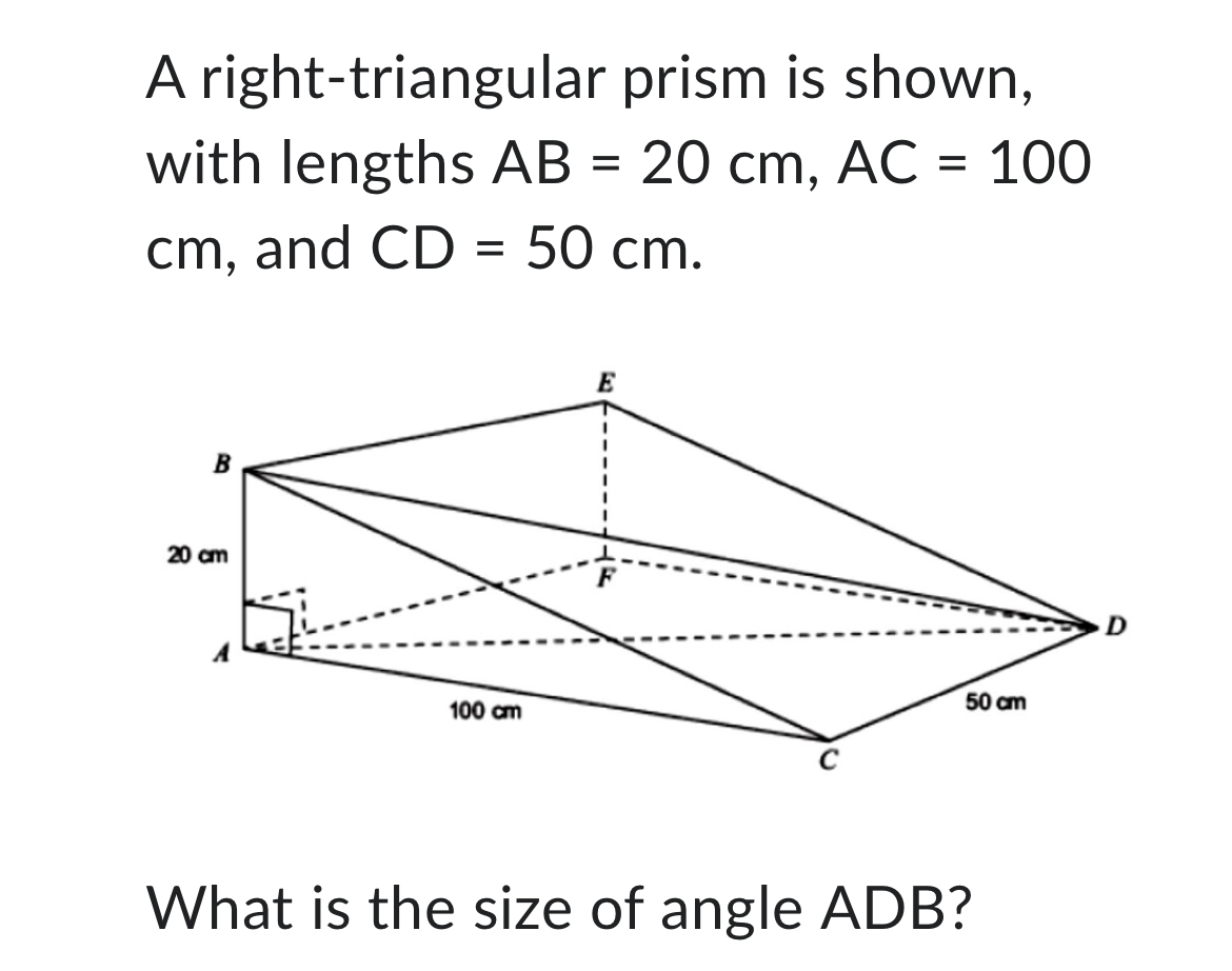 Solved A right-triangular prism is shown, with lengths | Chegg.com