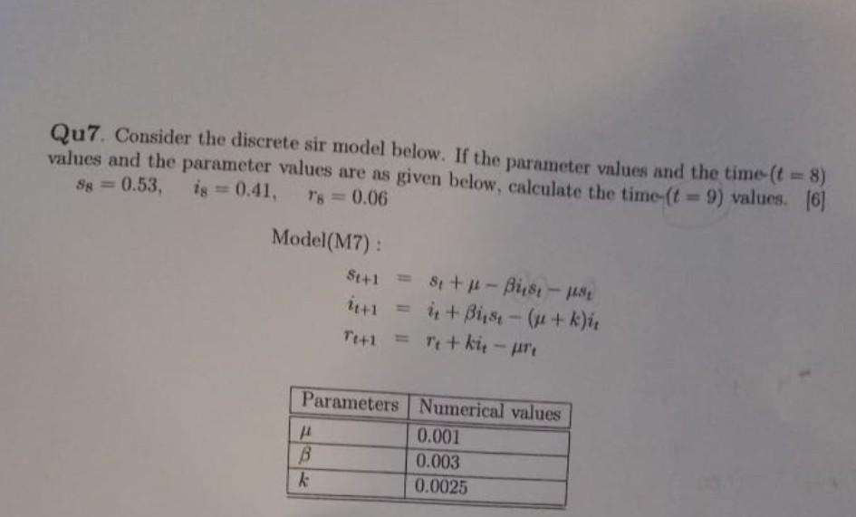 Solved Qu7. Consider the discrete sir model below. If the | Chegg.com