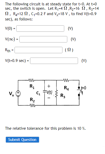 Solved The following circuit is at steady state for t