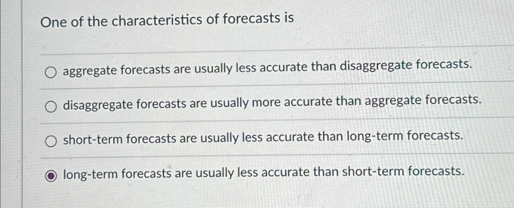 Solved One of the characteristics of forecasts isaggregate | Chegg.com