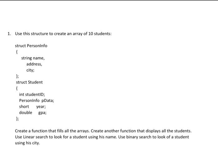 Solved 1 Use This Structure To Create An Array Of 10 3464