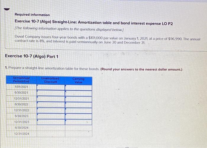 Solved Required information Exercise 10-7 (Algo) | Chegg.com