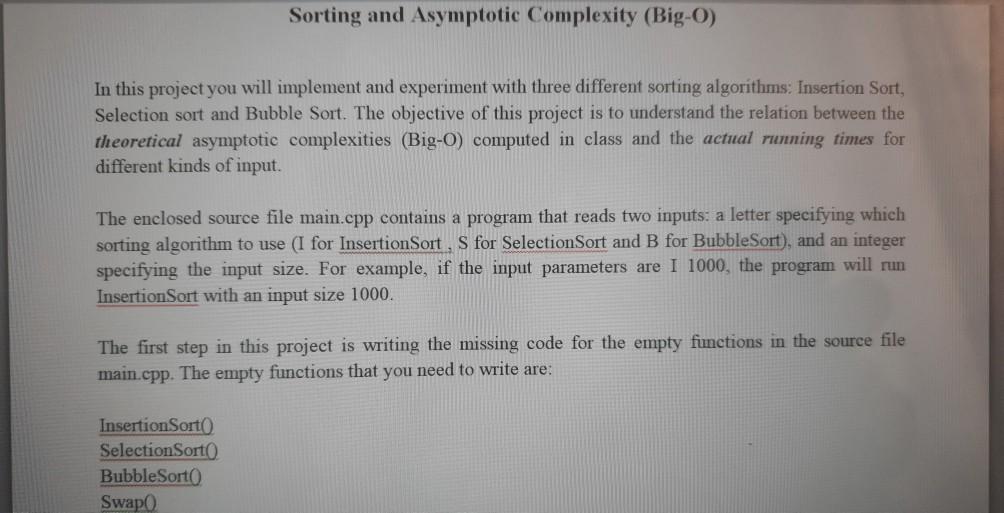 Solved Sorting and Asymptotic Complexity (Big-O) In this | Chegg.com