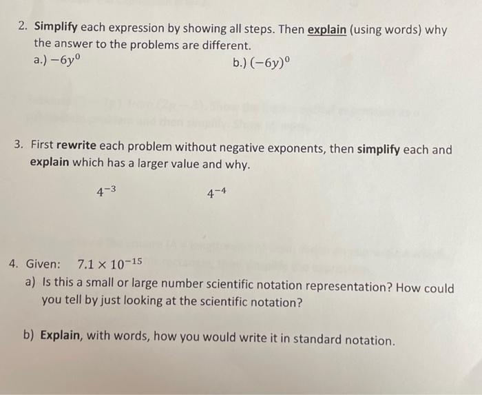 Solved 2. Simplify each expression by showing all steps. | Chegg.com