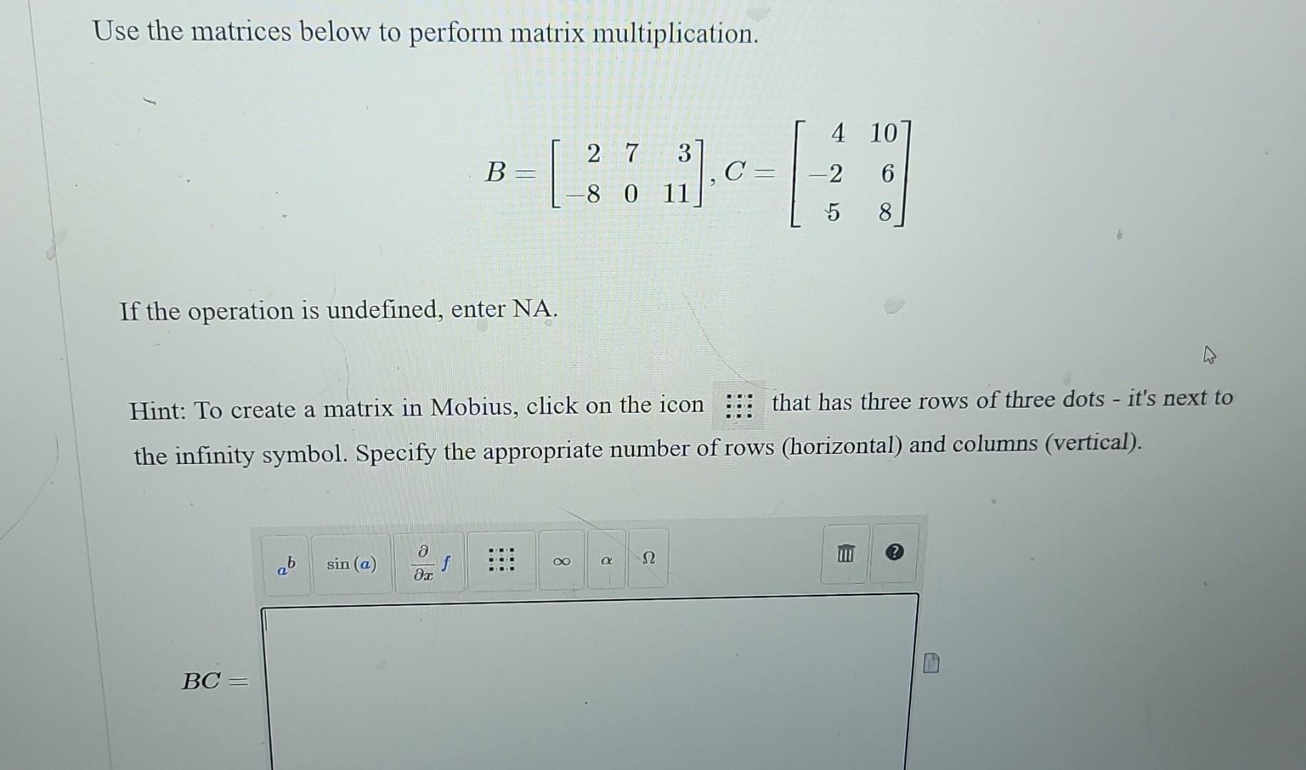 Solved Use the matrices below to perform matrix | Chegg.com