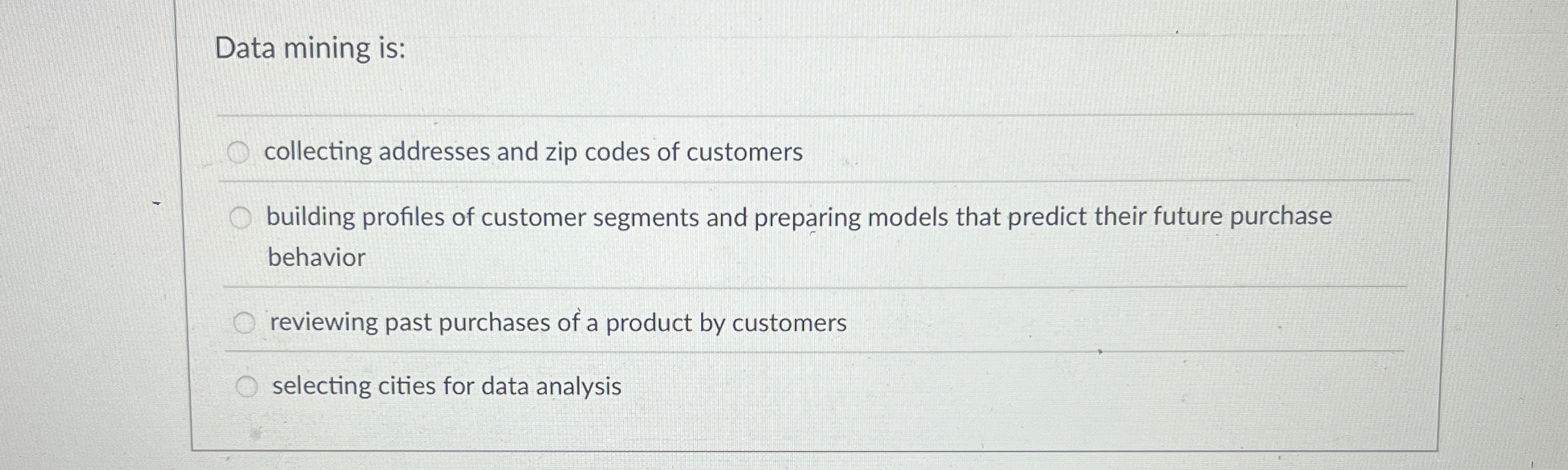 High Quality SOLUTION Data mining is:collecting addresses and zip codes of | Chegg.com