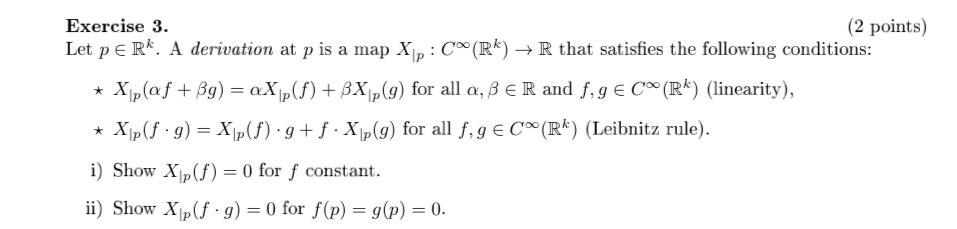 Solved Exercise 3.(2 ﻿points)Let pinRk. ﻿A derivation at p | Chegg.com