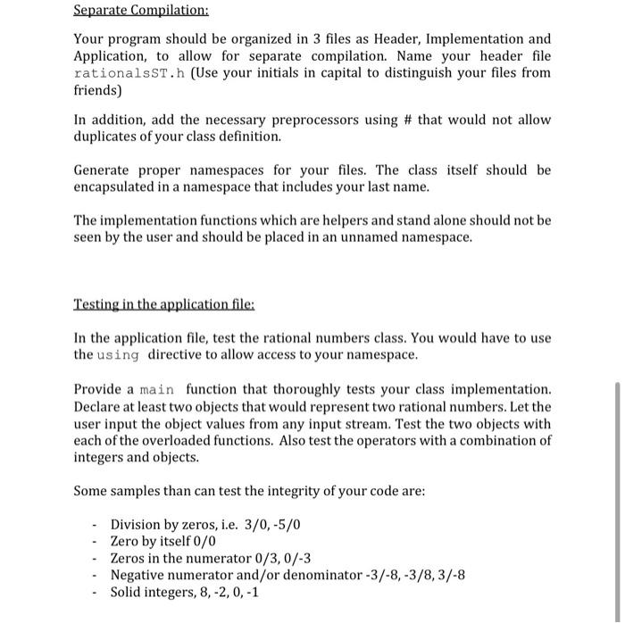 Solved Write a rational number class. A rational number is a | Chegg.com