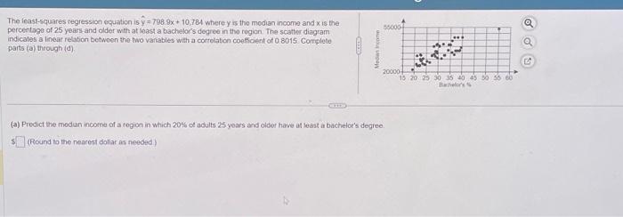 Solved The least-squares regression equation is | Chegg.com