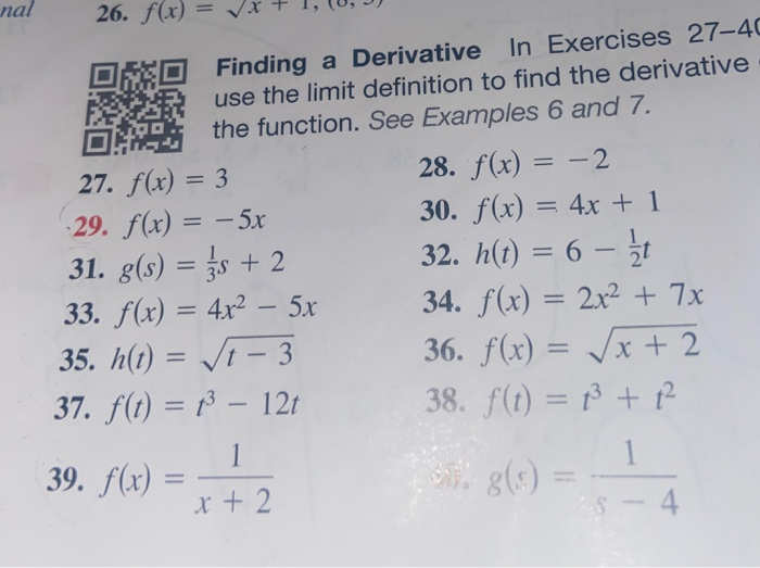 Solved nal 26. f(x) Finding a Derivative In Exercises 27-40 | Chegg.com