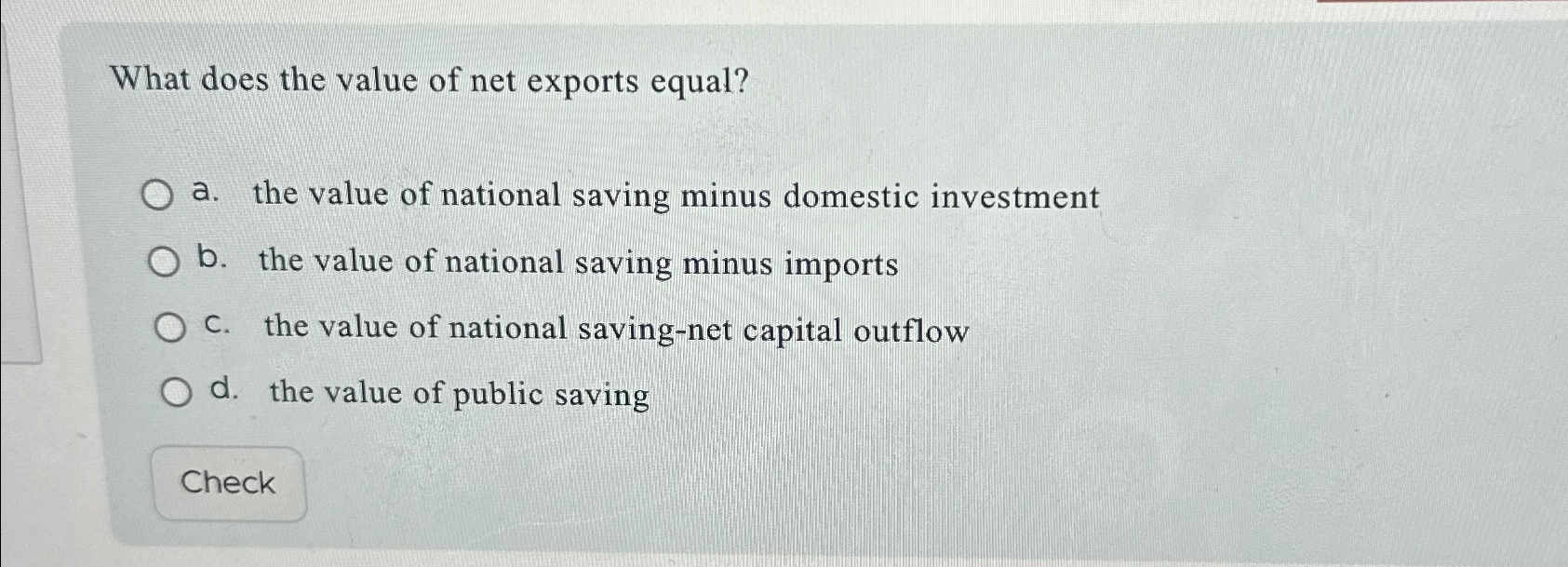 Solved What does the value of net exports equal?a. ﻿the | Chegg.com