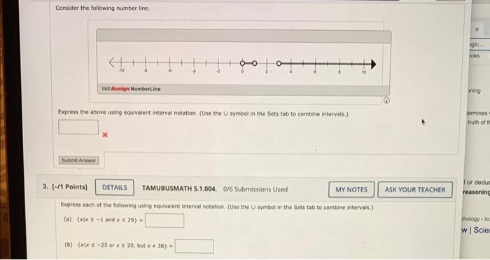 Consider the following number line. Express the above | Chegg.com
