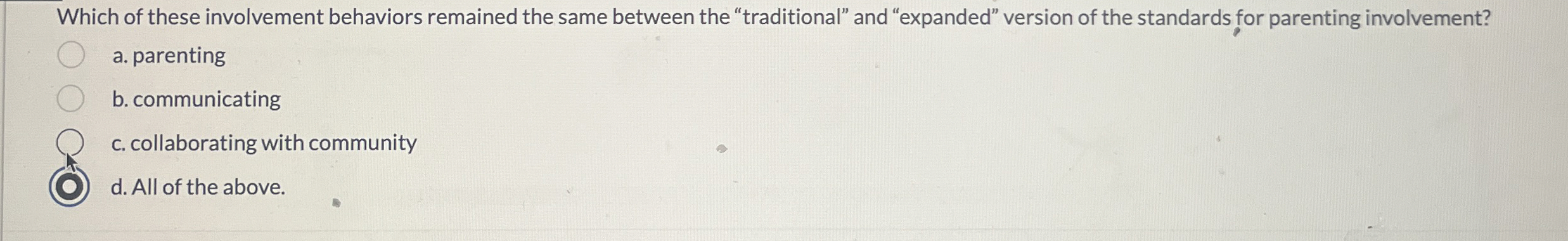 Solved Which of these involvement behaviors remained the | Chegg.com