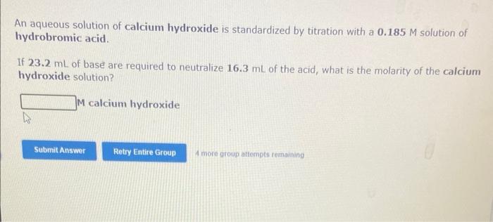 Solved and aqueous solution of calcium hydroxide is | Chegg.com