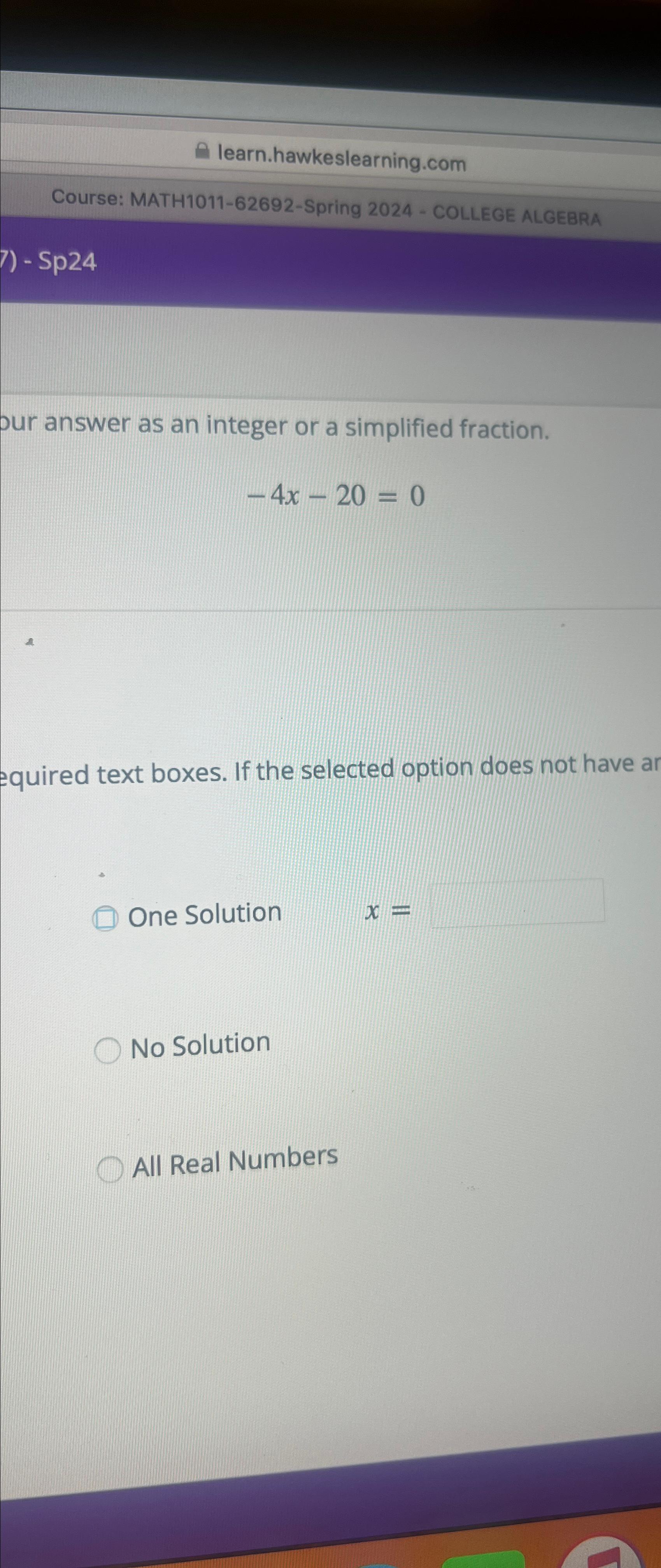 Solved learn.hawkeslearning.comCourse: MATH1011-62692-Spring | Chegg.com