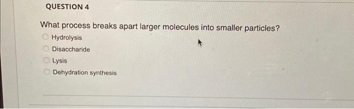 Solved What process breaks apart larger molecules into | Chegg.com