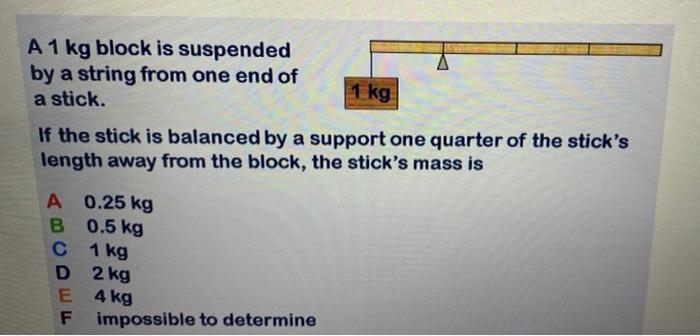 Solved A 1 kg block is suspended by a string from one end of | Chegg.com