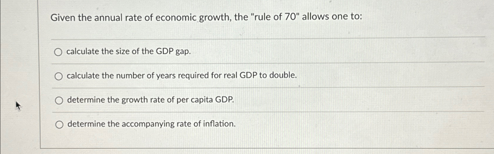 Solved Given the annual rate of economic growth, the "rule | Chegg.com