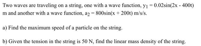 Solved Two waves are traveling on a string, one with a wave | Chegg.com