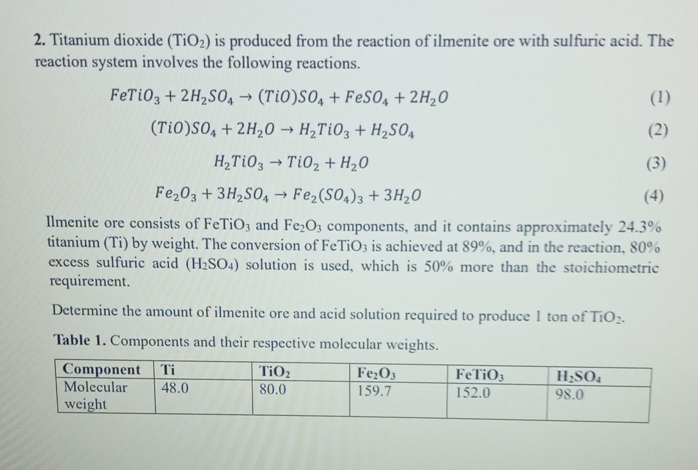 Solved 2. Titanium dioxide (TiO2) is produced from the | Chegg.com