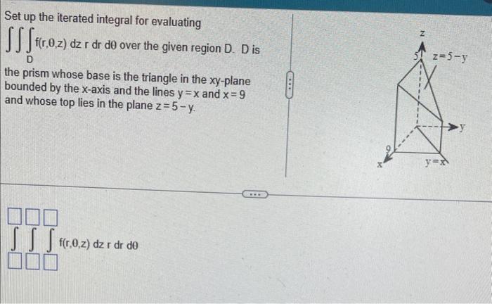 Solved Set up the iterated integral for evaluating | Chegg.com