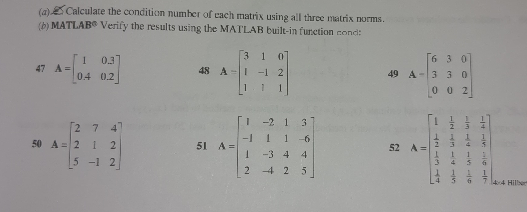 Solved (a) ﻿Calculate the condition number of each matrix | Chegg.com
