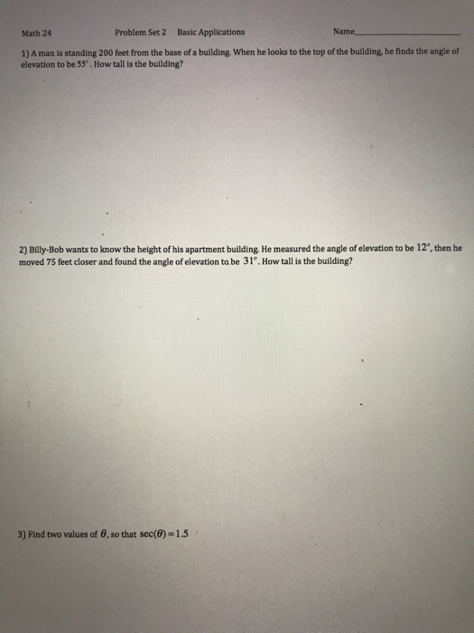 Solved Math 24 Problem Set 2 Basic Applications Name 1) A | Chegg.com