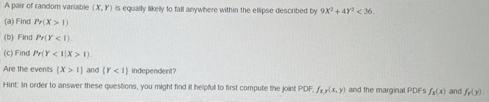Solved A pair of random variable (X,Y) is equally likely to | Chegg.com
