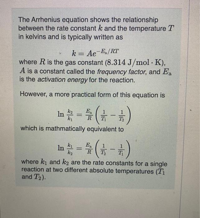 Solved The Arrhenius equation shows the relationship between | Chegg.com